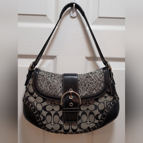 Bags | Coach Soho Shoulder Bag Black And White Tweed Flap | Poshmark